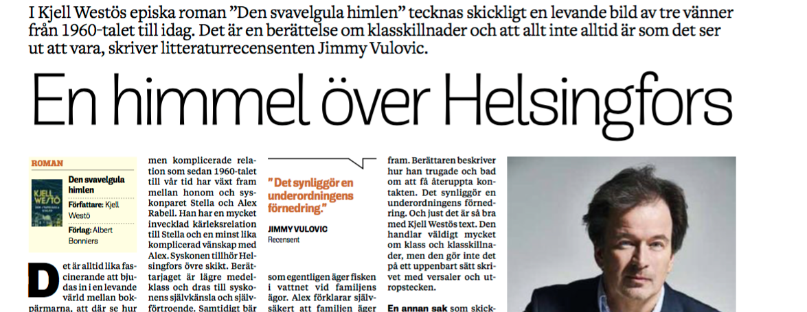 Recension av Kjell Westös roman ”Den svavelgula himlen” – JIMMY VULOVIC