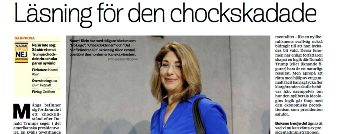 Recension av Naomi Kleins ”Nej är inte nog” – JIMMY VULOVIC